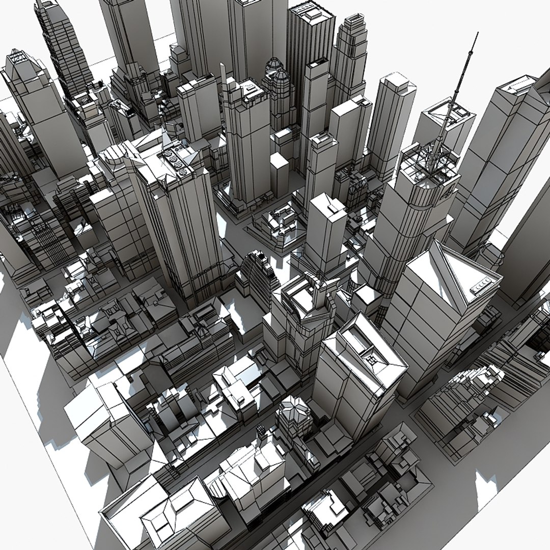 3d Square Manhattan Buildings Model