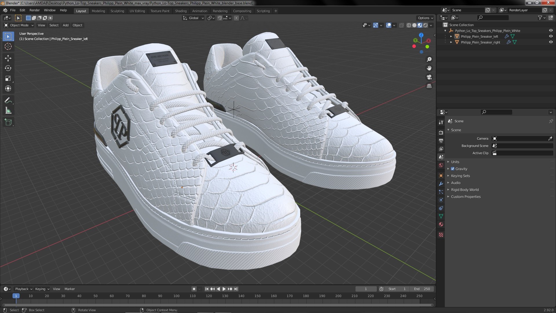 3D Model Python Lo-Top Sneakers Philipp Plein White - TurboSquid 2112228