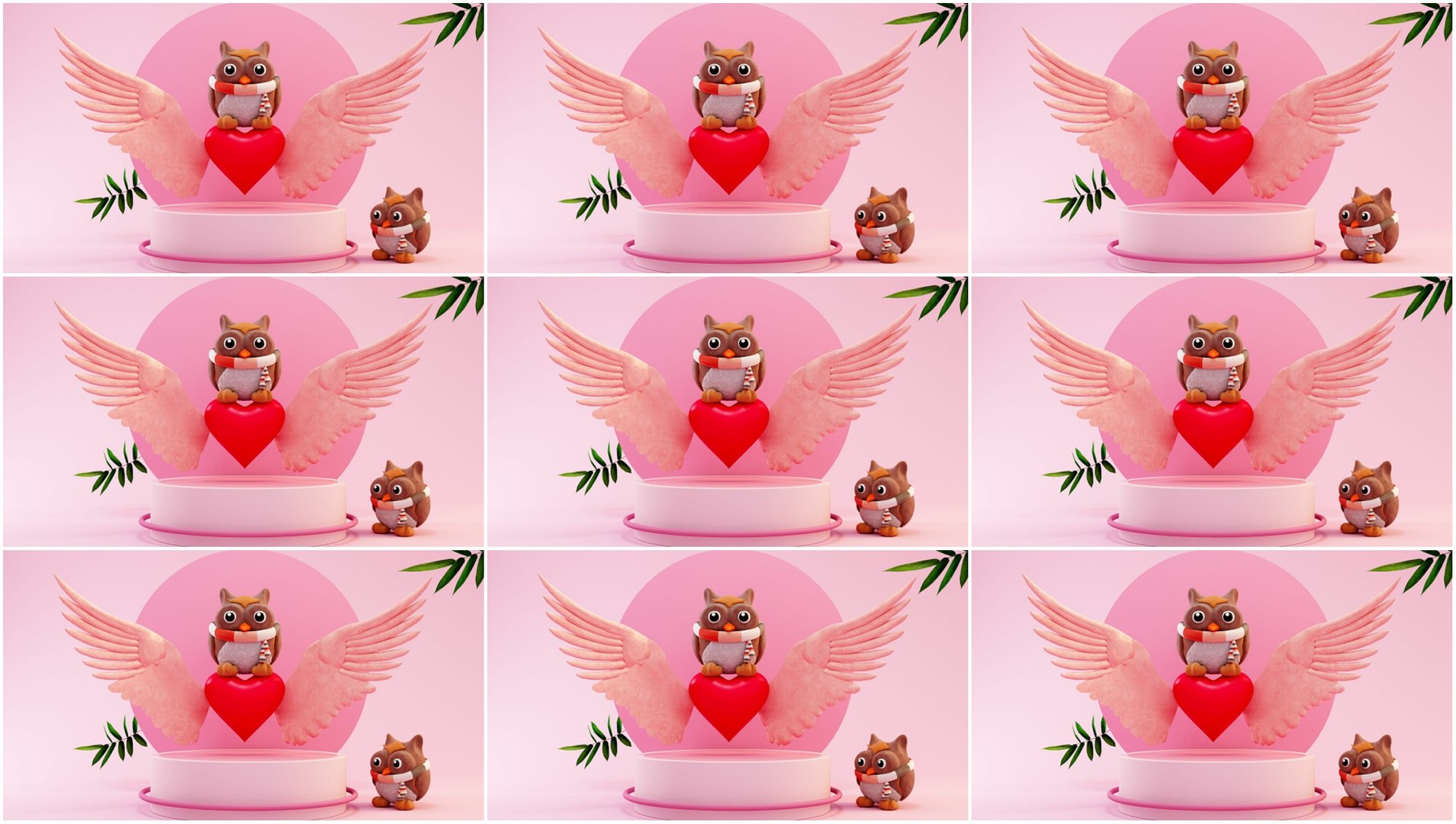 3D Owl Q Edition Owl Wings Eagle Wings Angel Wings C4D cartoon pink ...