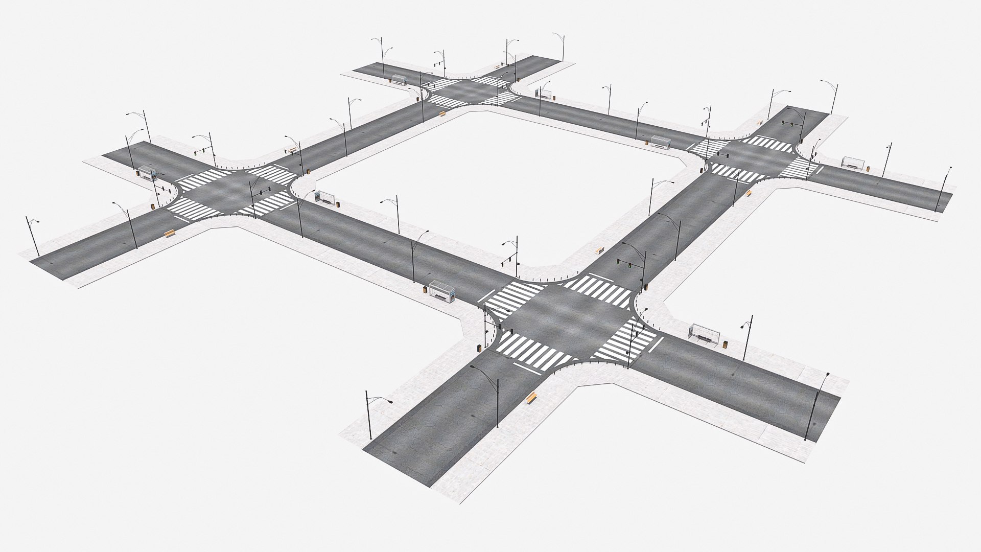 City Street Intersection 03 3D Model - TurboSquid 2155124