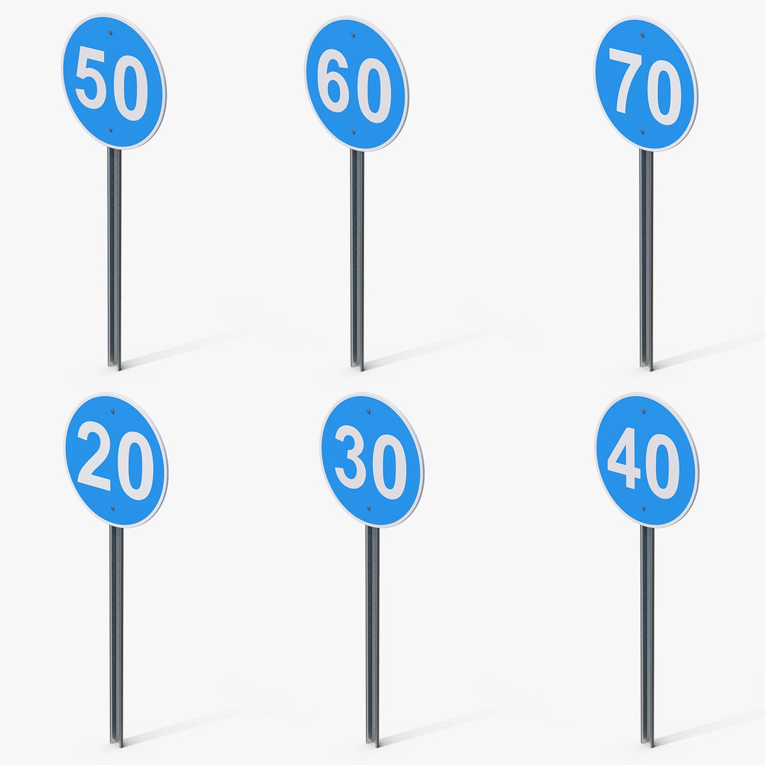 3D Minimum Speed Road Sign Poles Collection Model - TurboSquid 2106984