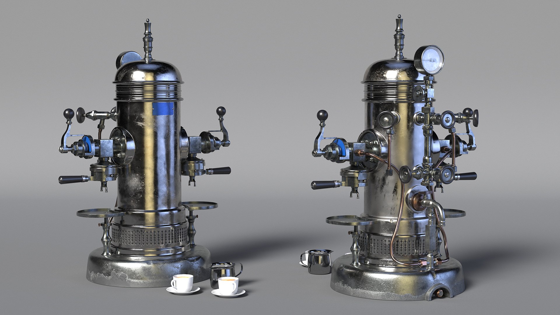 3D Model Vintage Espresso Machine With Cappuccino Cup - TurboSquid 2297386