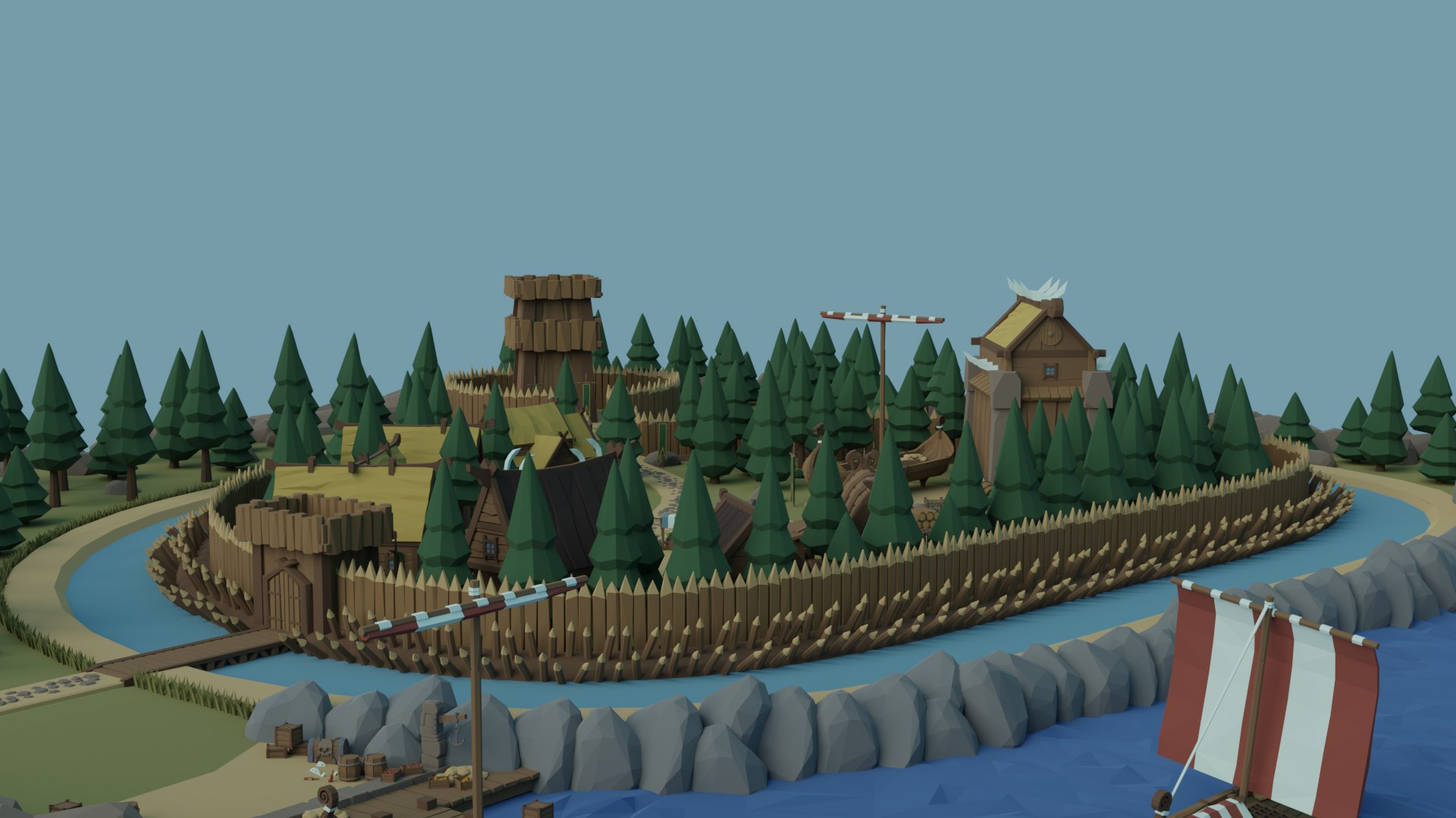 3D Cartoon Polygonal Viking Castle - TurboSquid 2130479