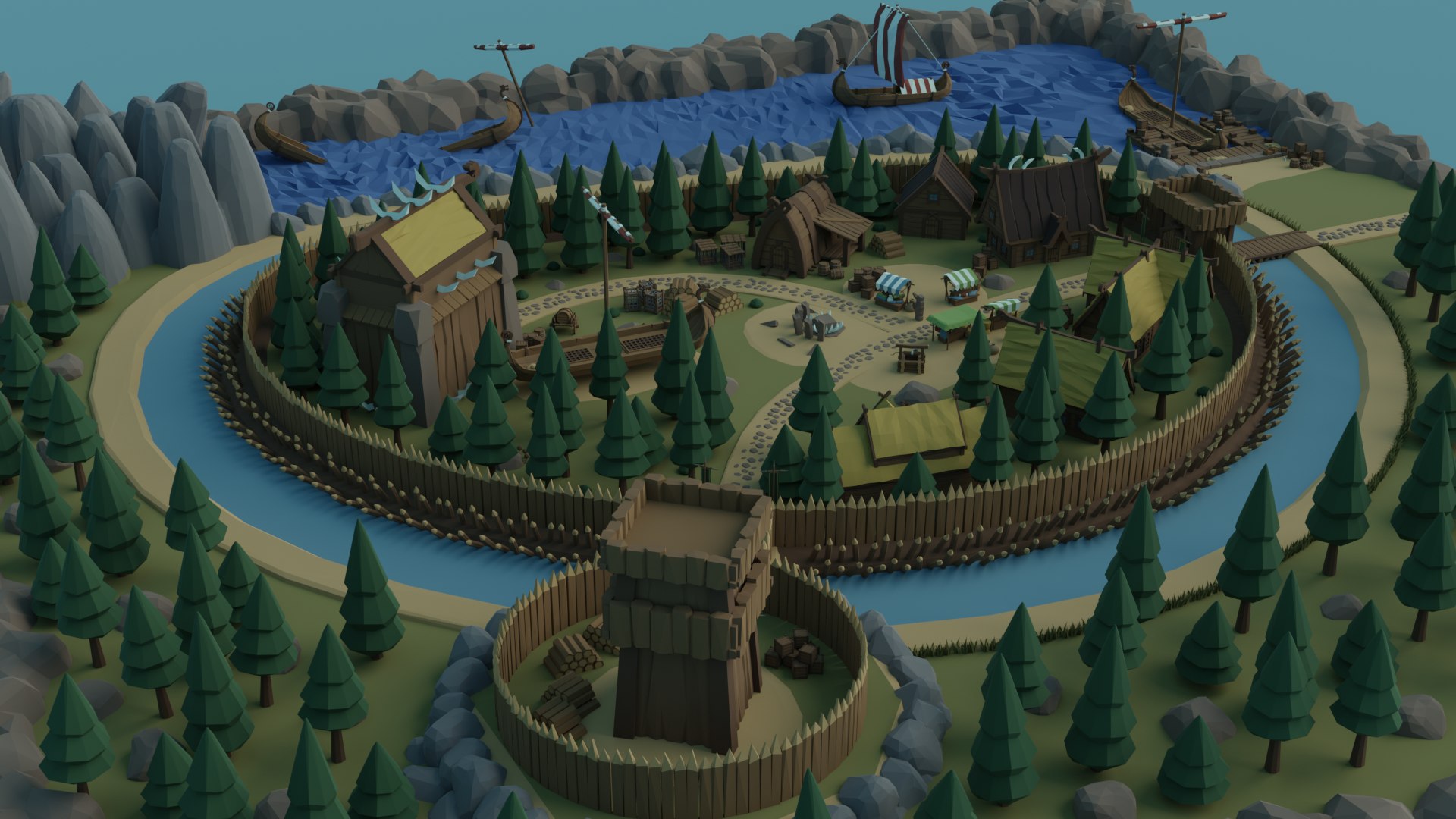 3D Cartoon Polygonal Viking Castle - TurboSquid 2130479