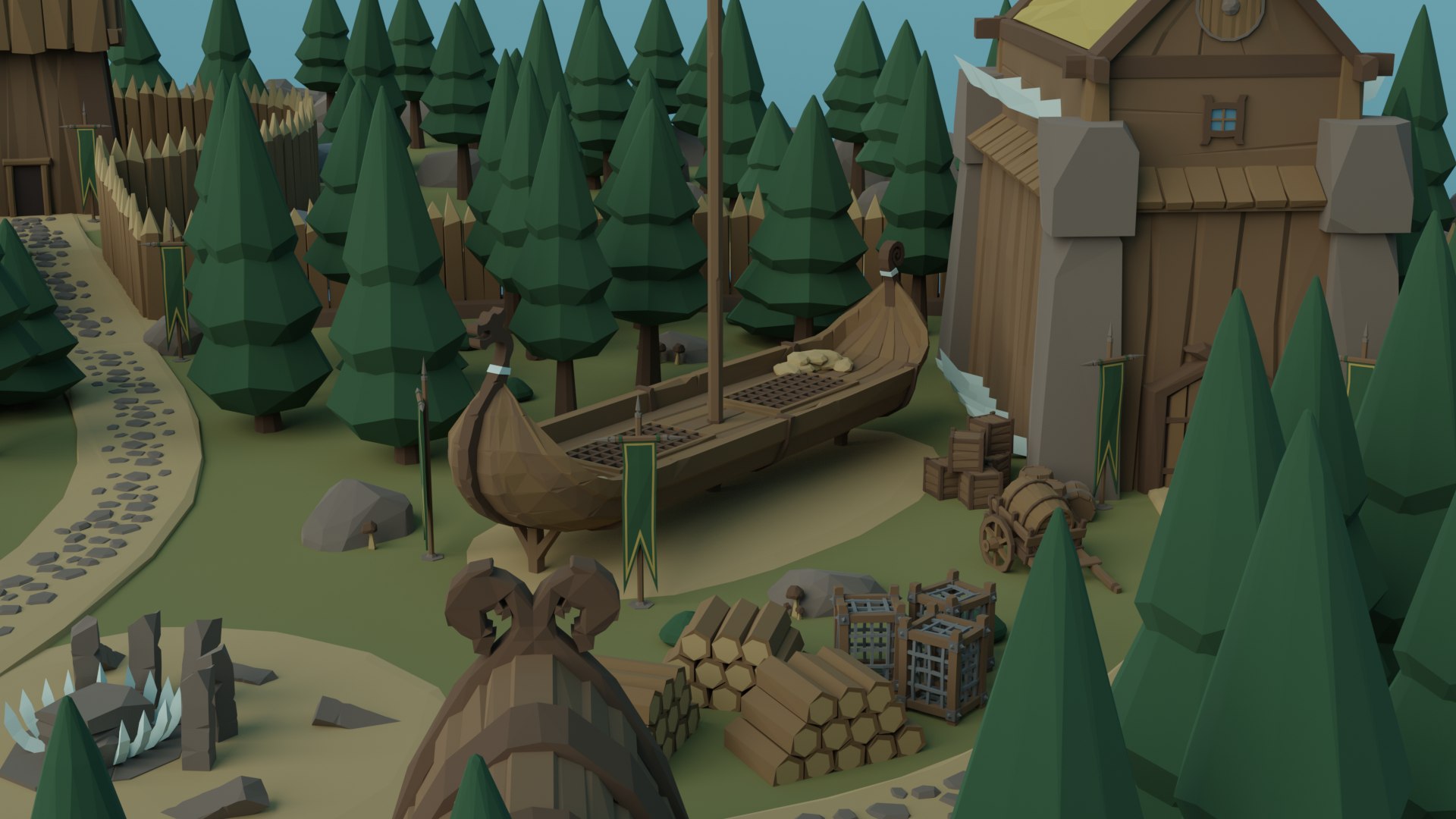 3D Cartoon Polygonal Viking Castle - TurboSquid 2130479