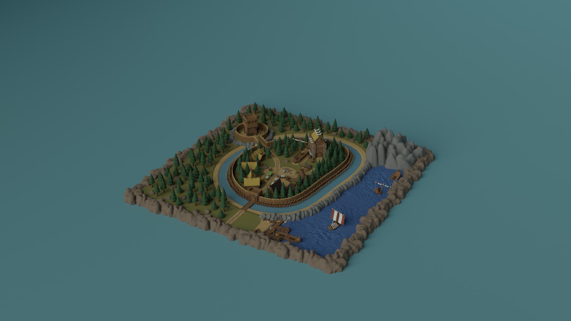 3D Cartoon Polygonal Viking Castle - TurboSquid 2130479