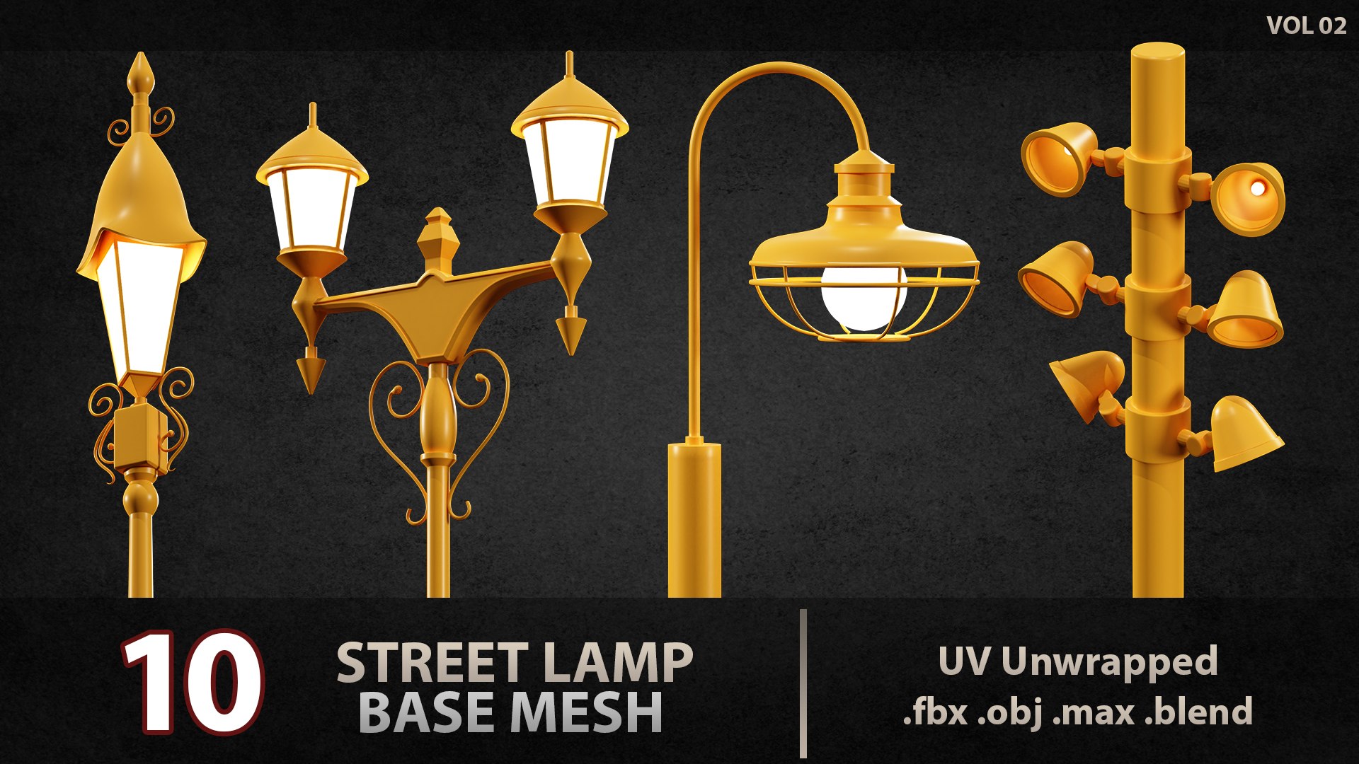 10 Street Lamps Base Mesh Low Poly Game Ready Vol 02 Model - TurboSquid ...