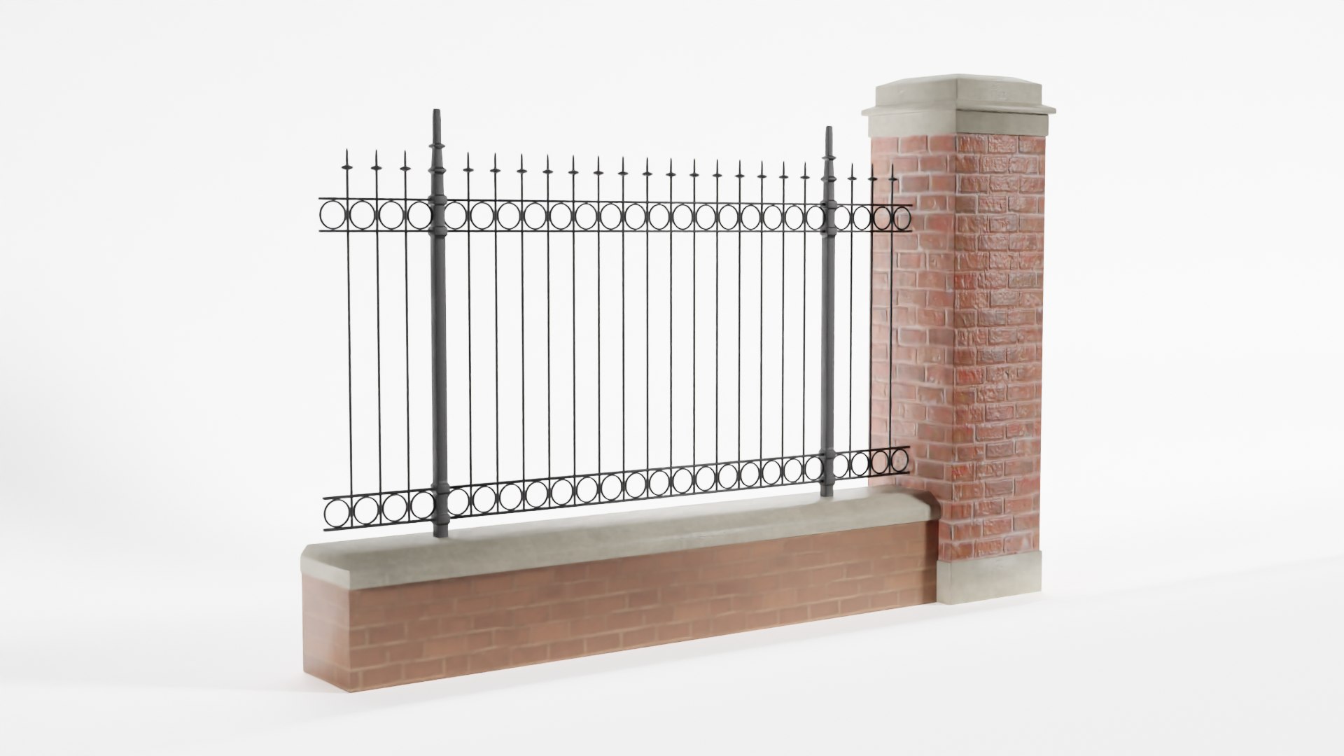 3D Classic Brick And Iron Fence - TurboSquid 2036078