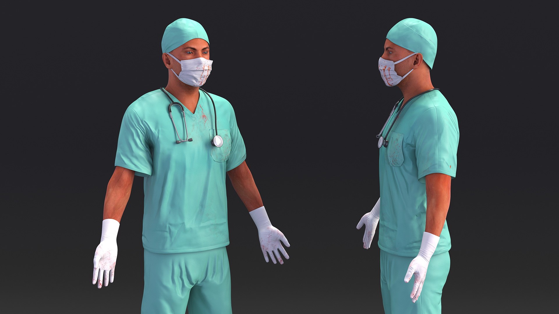 3D Male Surgeon Doctor wearing Mask Stained Blood - TurboSquid 2141548
