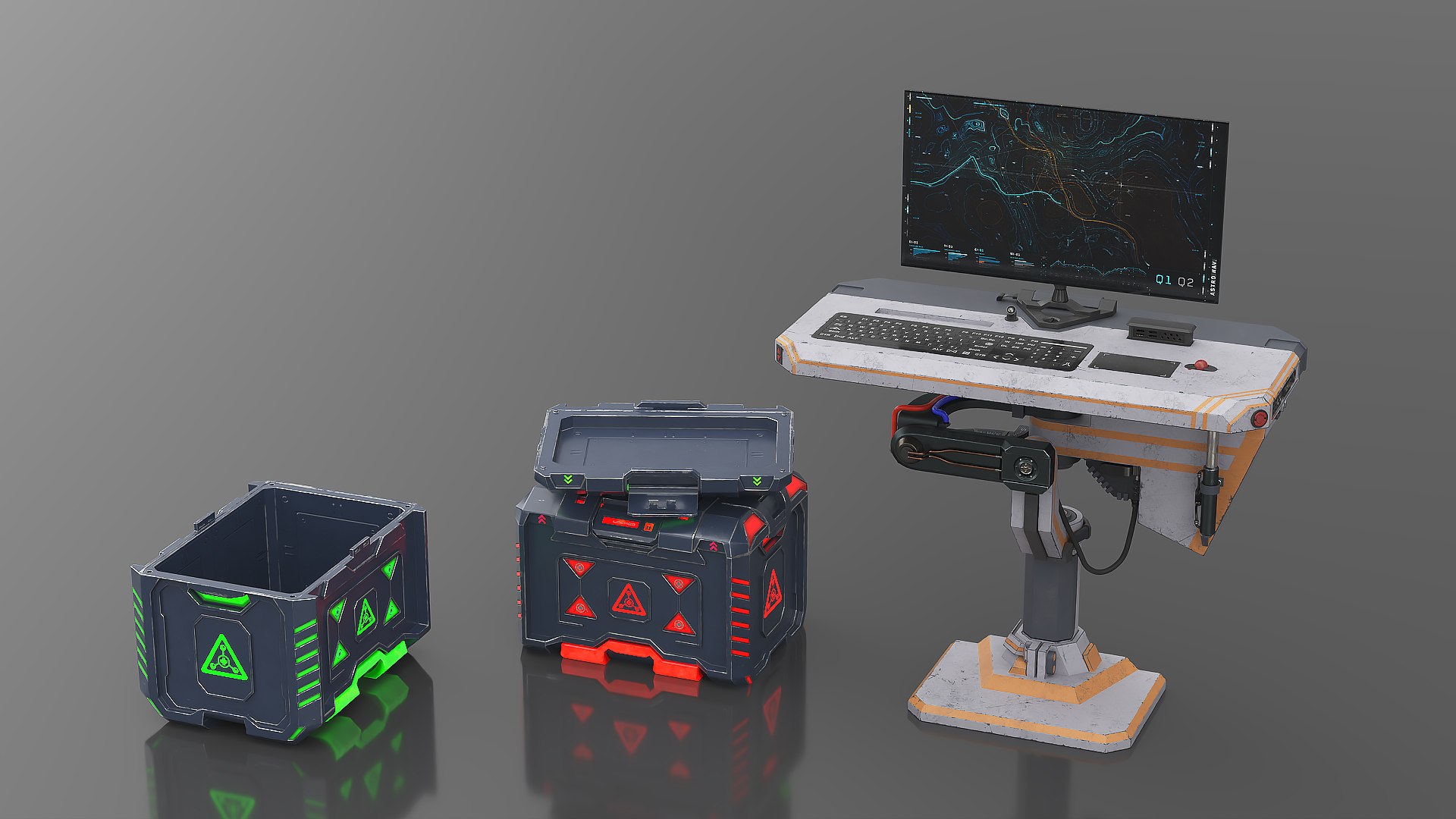 Sci-Fi Command Console And Futuristic Containers 3D Model - TurboSquid ...