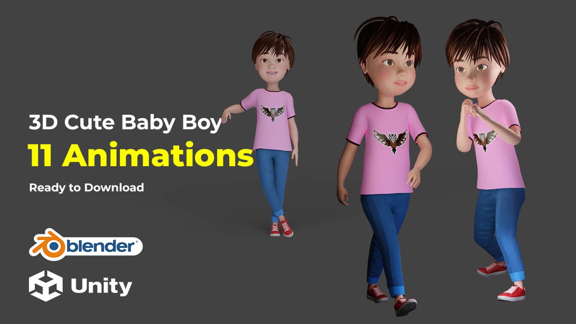 Cartoon Boy Teen Rigged and Animated in Blender with Unity 3D model ...
