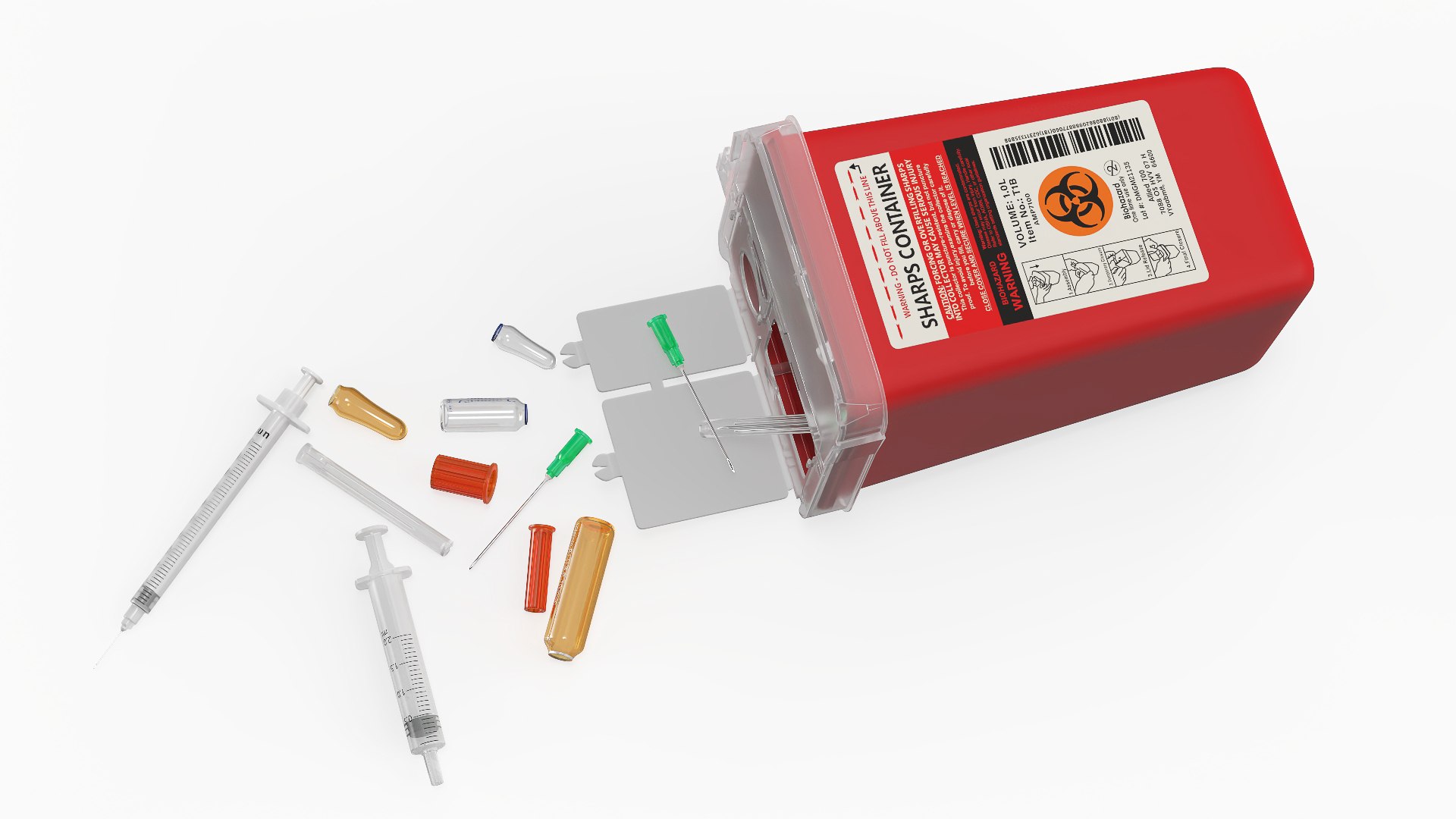 Medical Container With Sharps Scattered 3D Model - TurboSquid 2320454