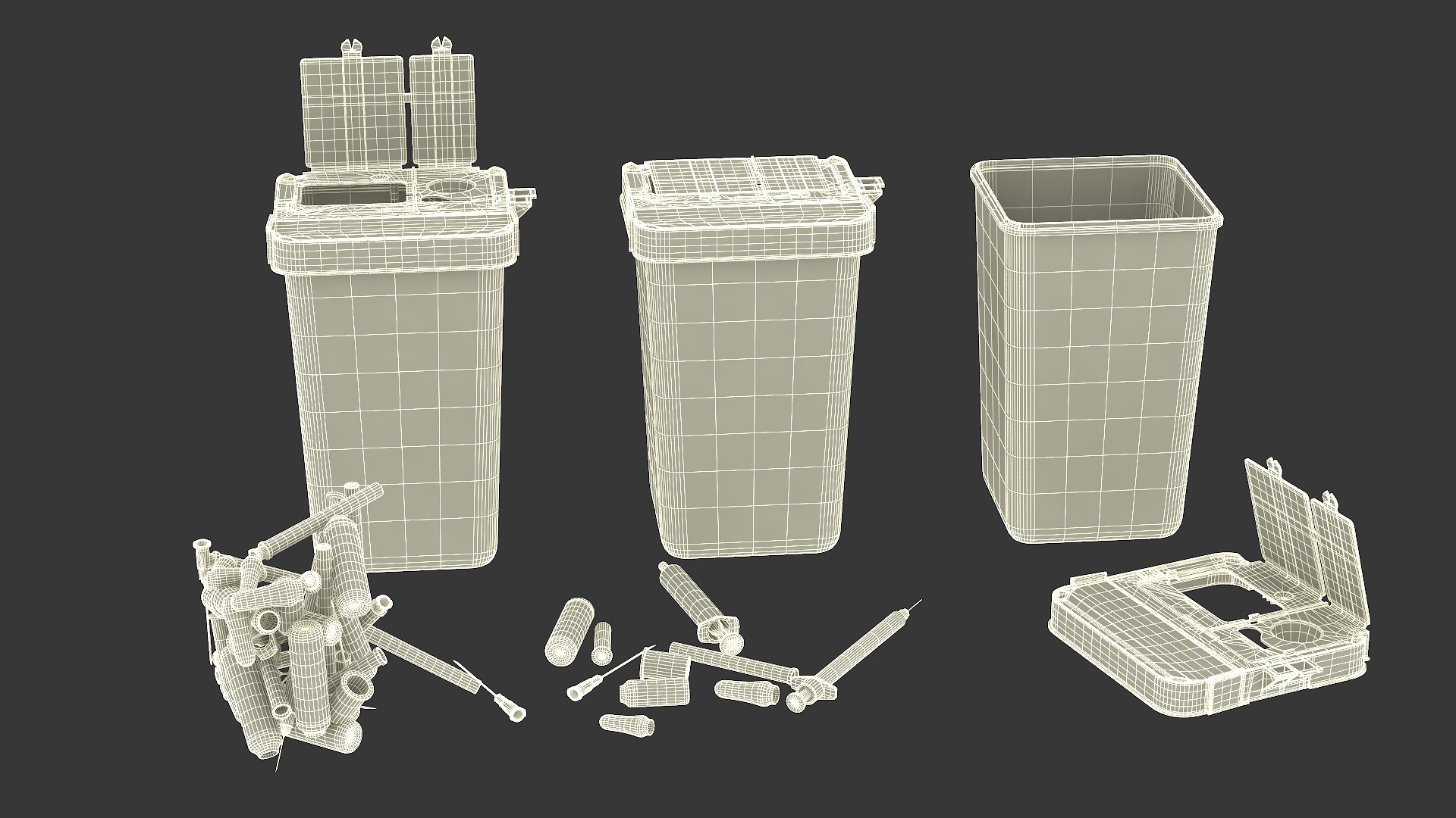 Medical Container With Sharps Scattered 3D Model - TurboSquid 2320454