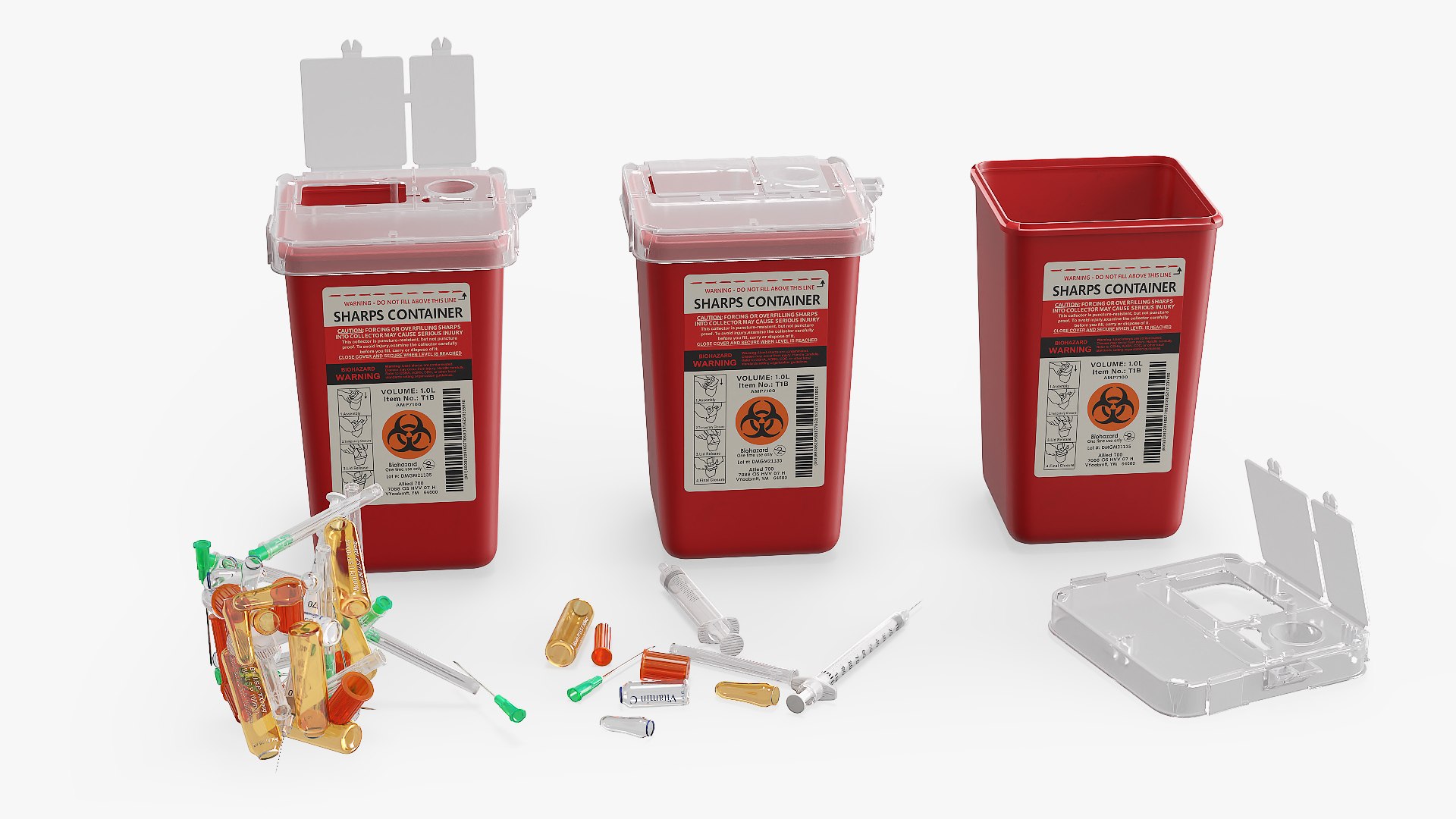 Medical Container With Sharps Scattered 3D Model - TurboSquid 2320454