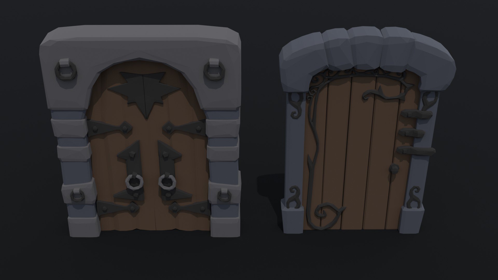 Low-poly Cartoon medieval windows and doors Polygonal Style 3D model ...