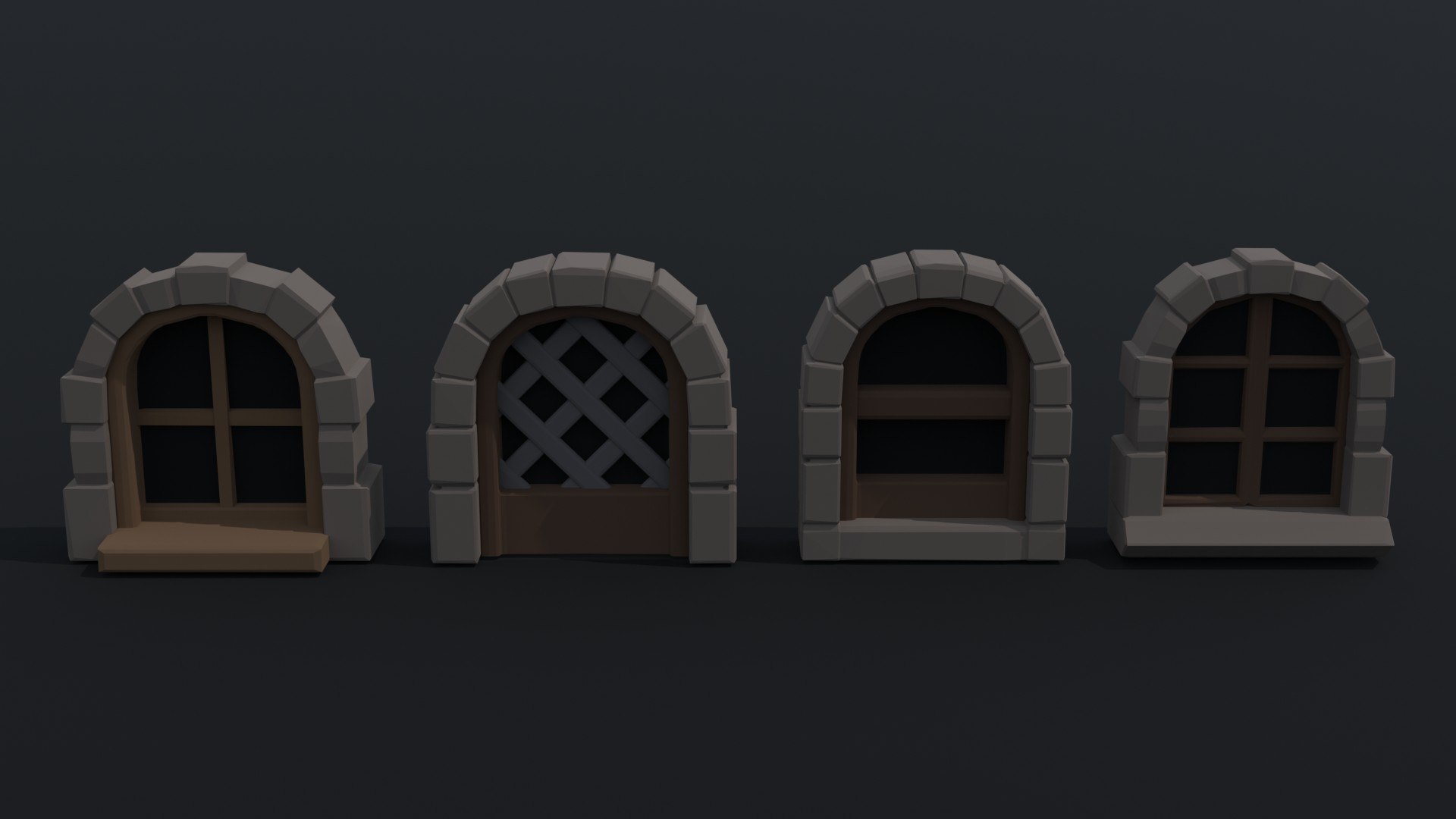 Low-poly Cartoon medieval windows and doors Polygonal Style 3D model ...