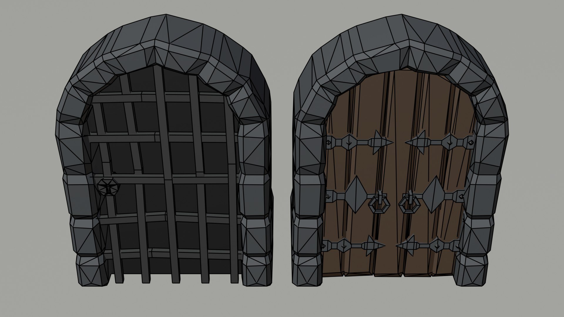 Low-poly Cartoon medieval windows and doors Polygonal Style 3D model ...