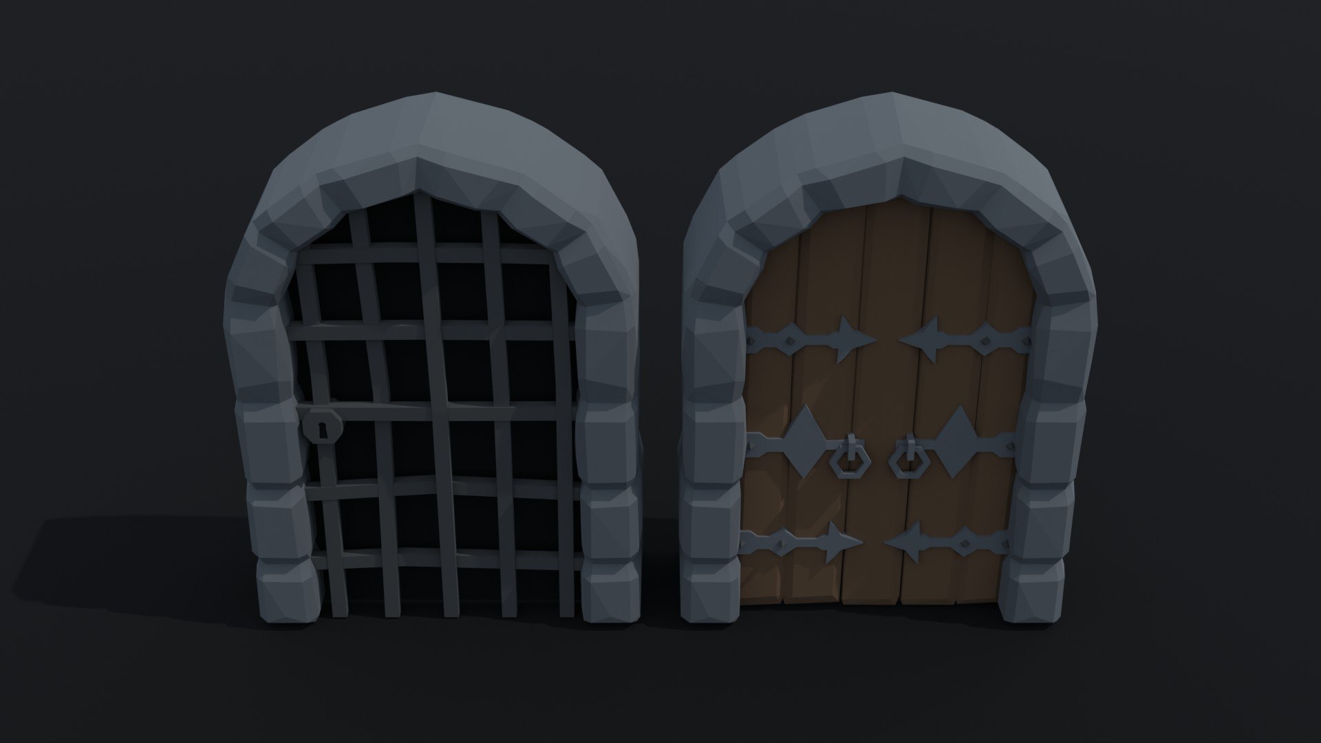 Low-poly Cartoon medieval windows and doors Polygonal Style 3D model ...