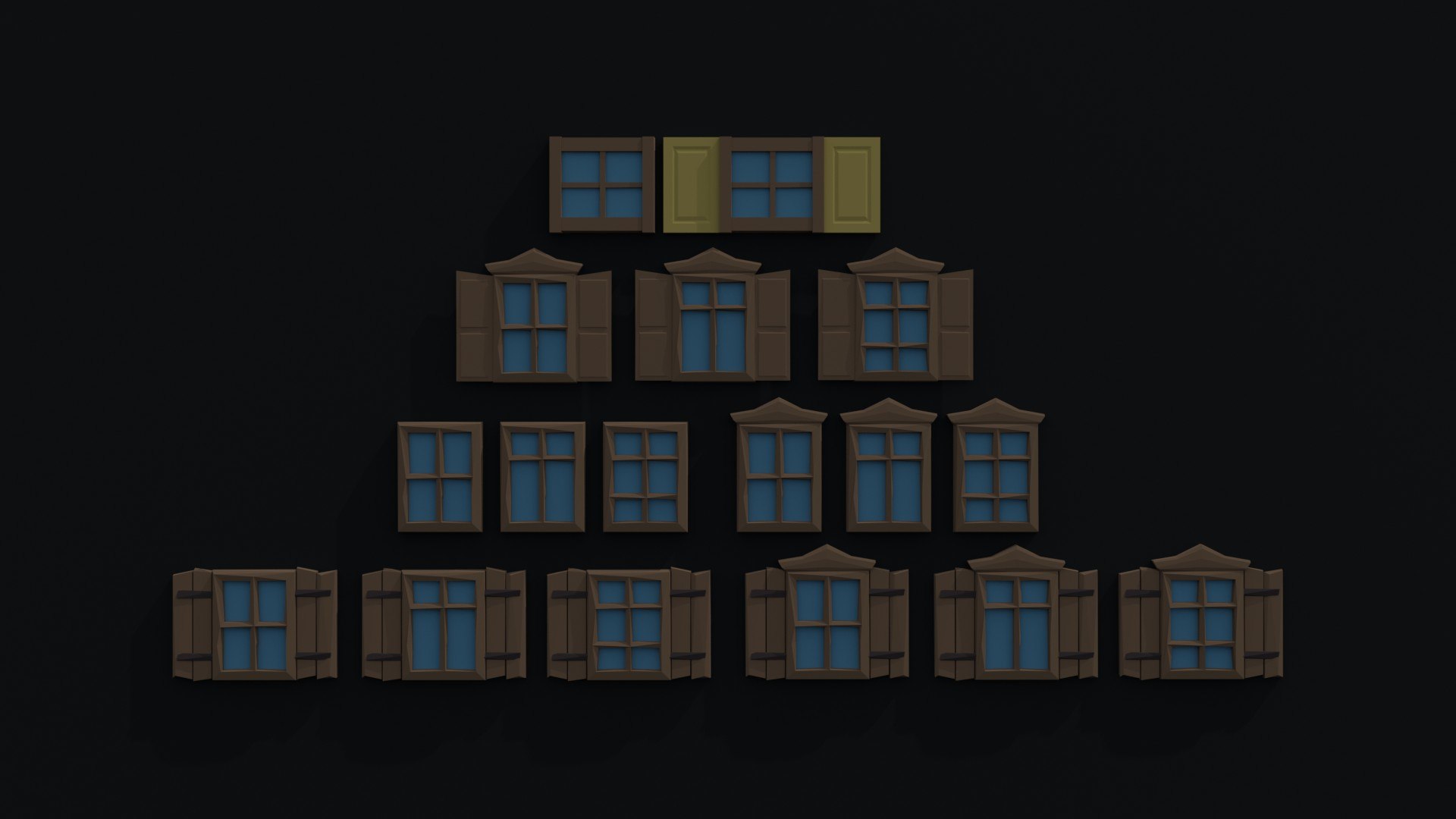 Low-poly Cartoon medieval windows and doors Polygonal Style 3D model ...