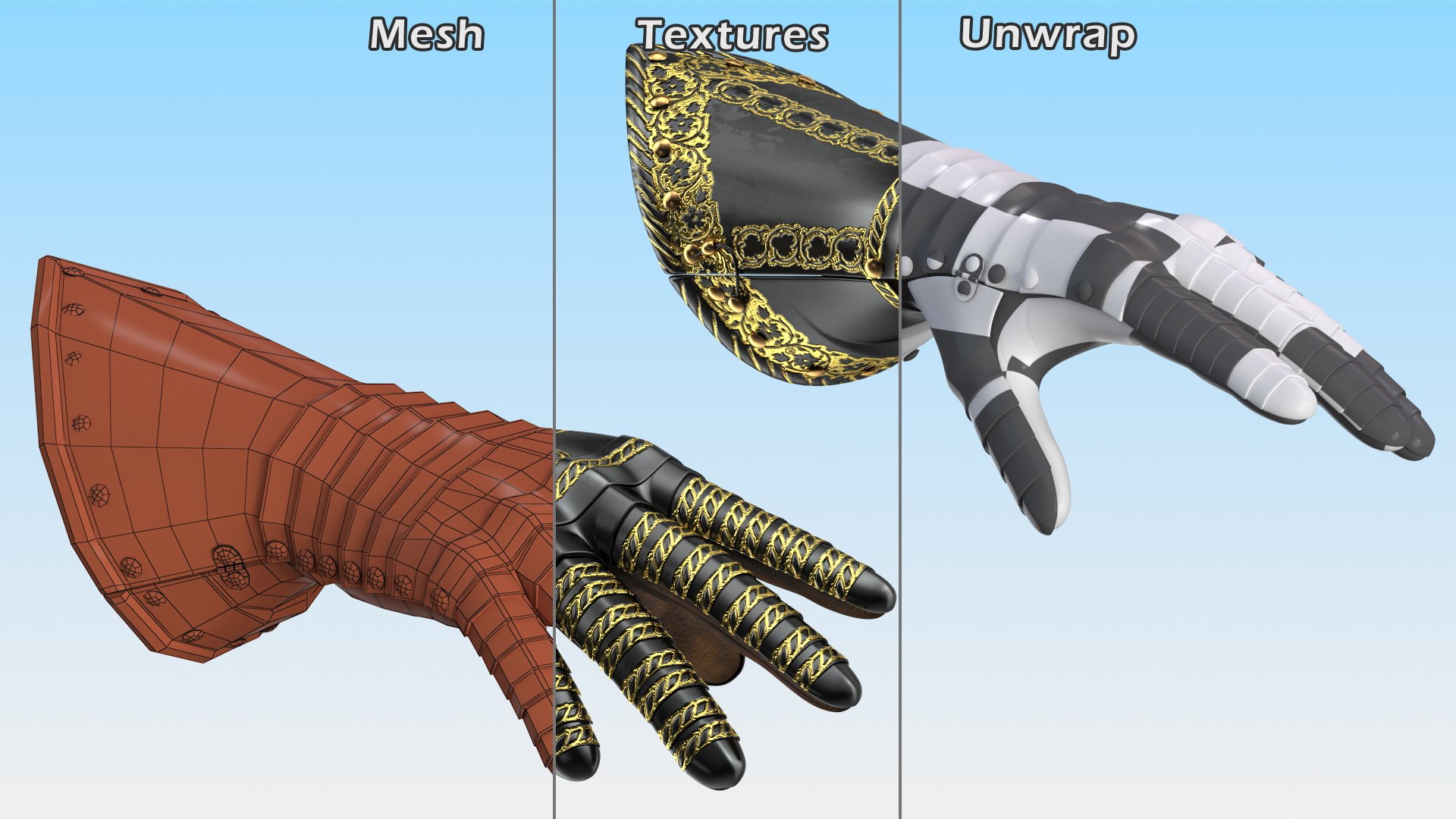 Medieval Knight Black Gold Armor Gauntlets 3D Model - TurboSquid 1832665