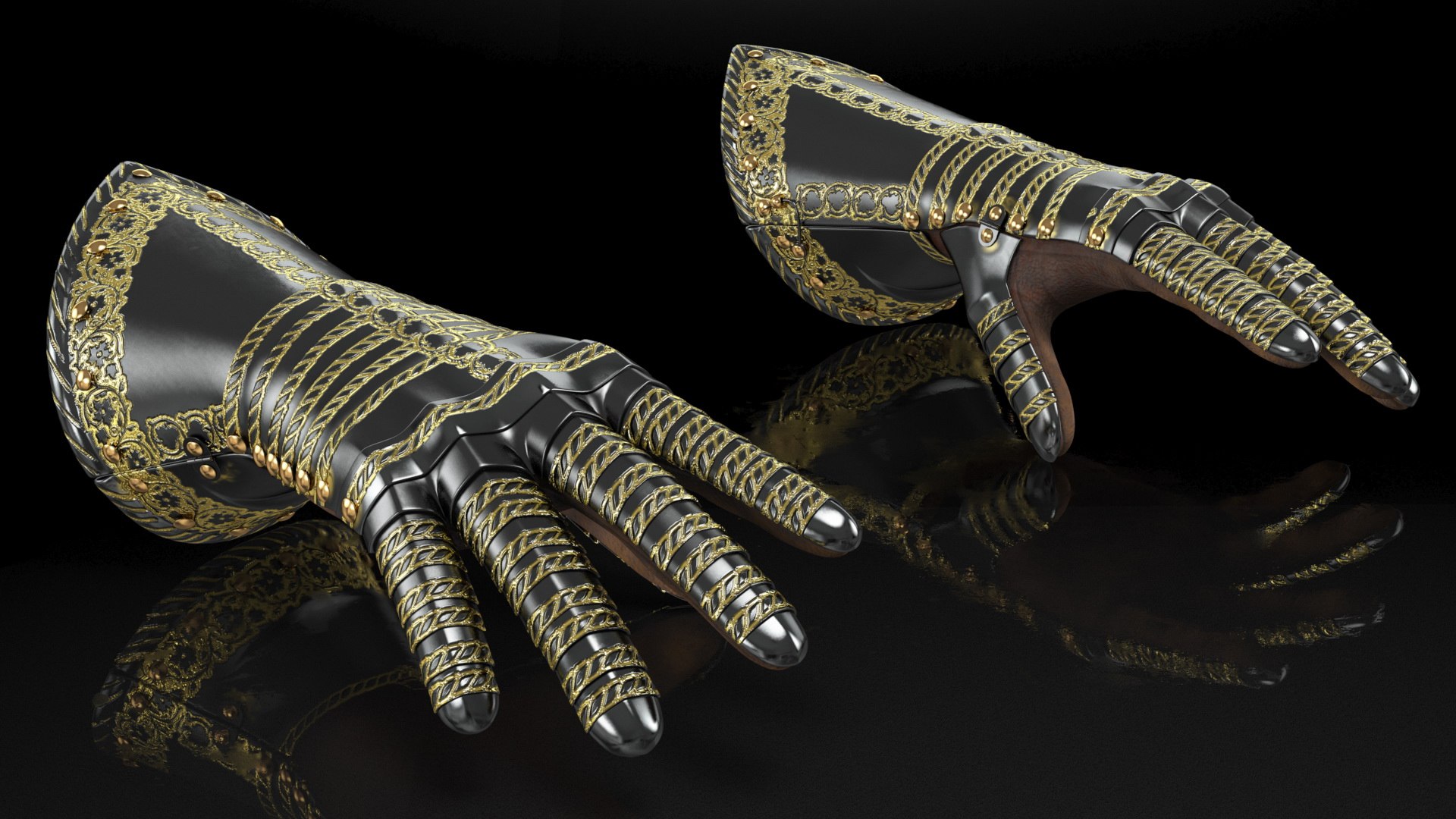 Medieval Knight Black Gold Armor Gauntlets 3D Model - TurboSquid 1832665