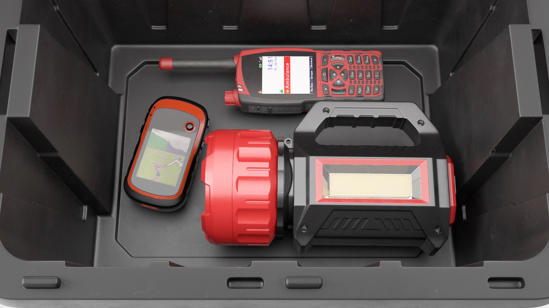 3D Emergency Gear Box With Radio Flashlight GPS Red Model - TurboSquid ...