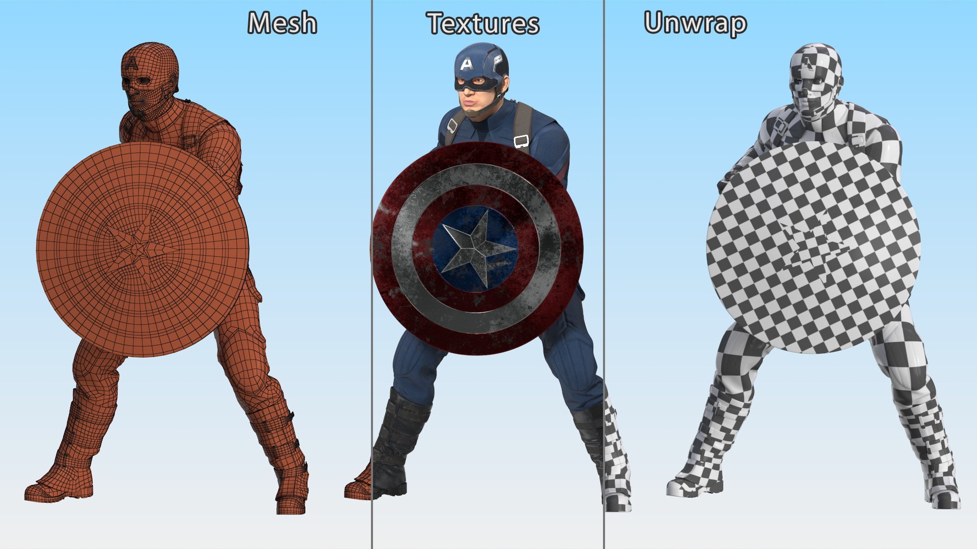 Character Captain America Defend Pose in Shabby Suit 3D model ...