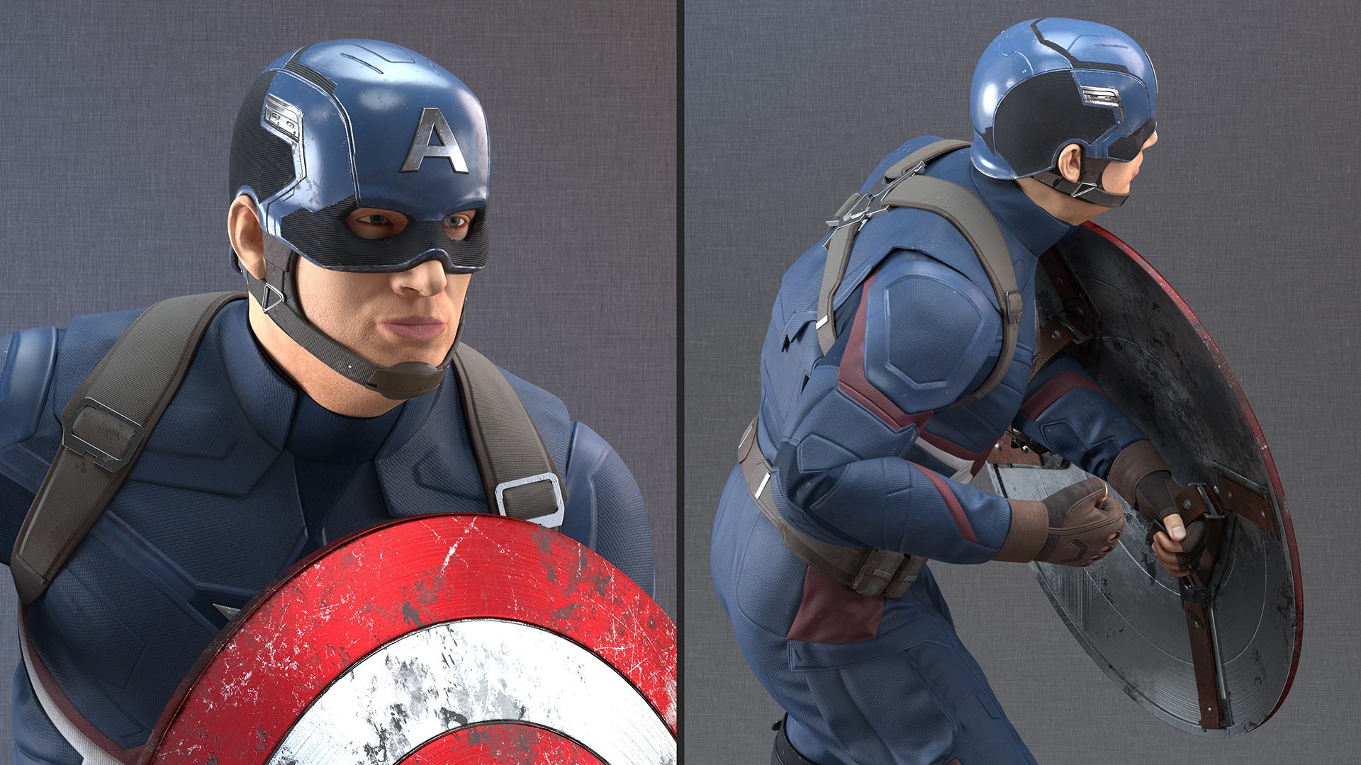 Character Captain America Defend Pose in Shabby Suit 3D model ...