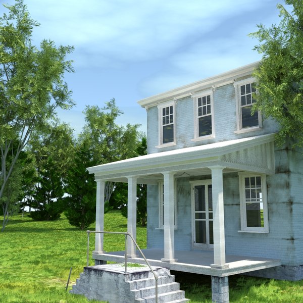 blue house 3d obj