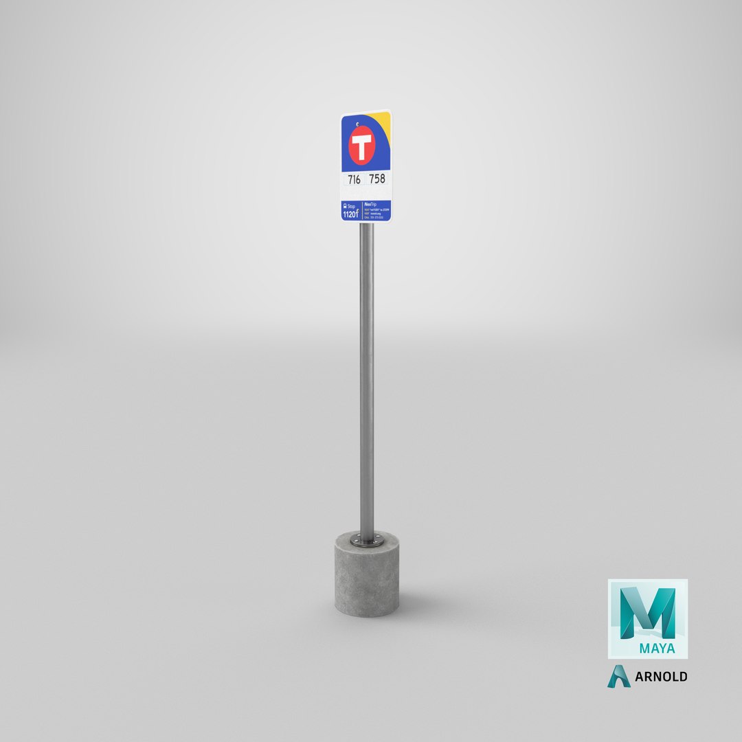 Bus Stop Signs 03 Cylinder Square And U Shape Pole Model - TurboSquid ...