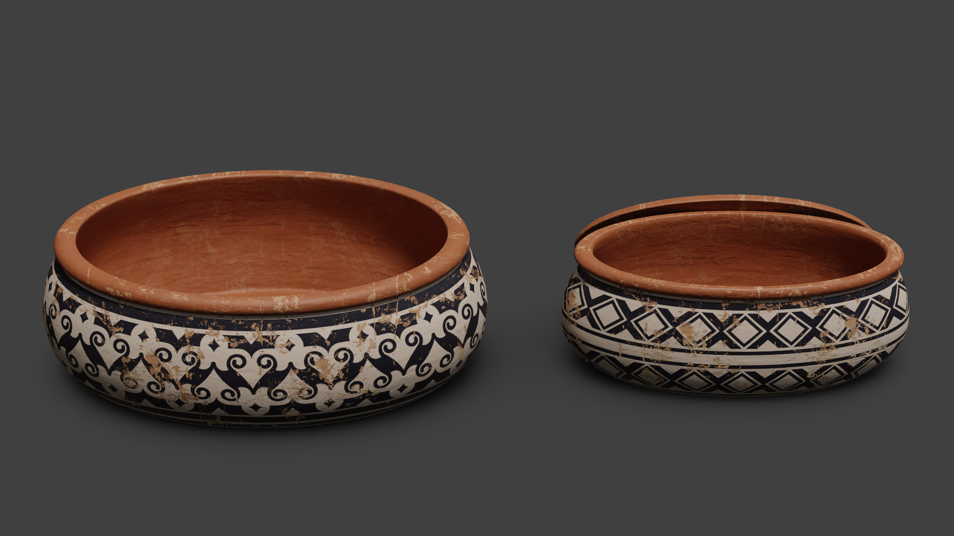 3D Clay Pottery Old Painted - Clay Pot Bundle Model - TurboSquid 1972954