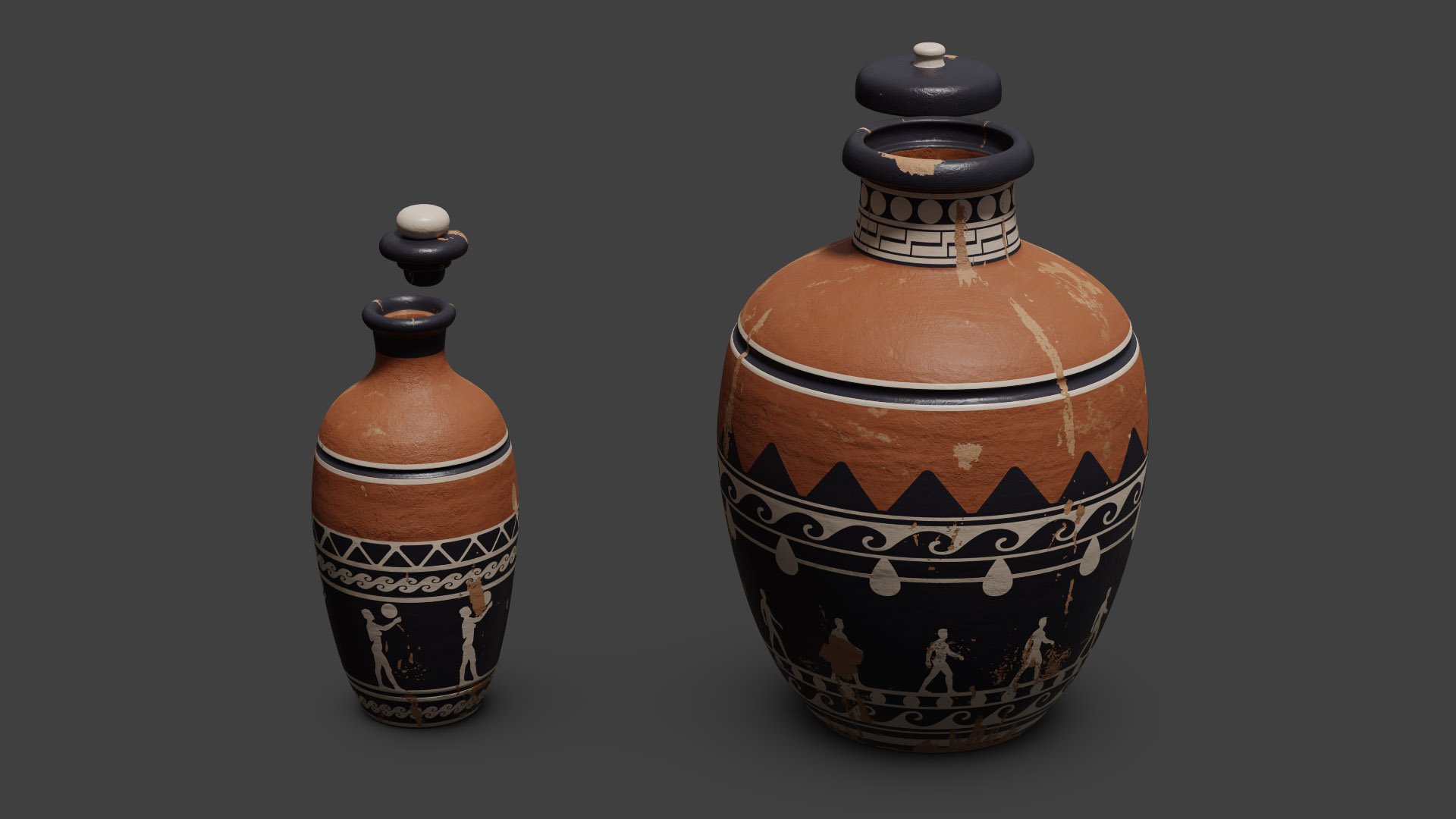 3D Clay Pottery Old Painted - Clay Pot Bundle Model - TurboSquid 1972954