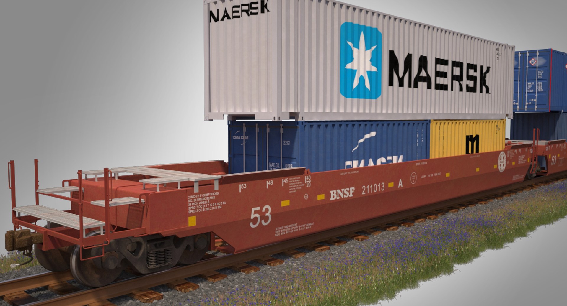 3d Double Stack S635 Containers