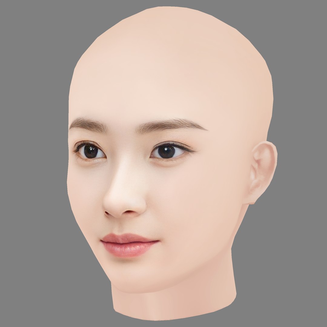 3D Beautiful Girl Head 07 - No Hair - Low Poly Head For Game Model ...