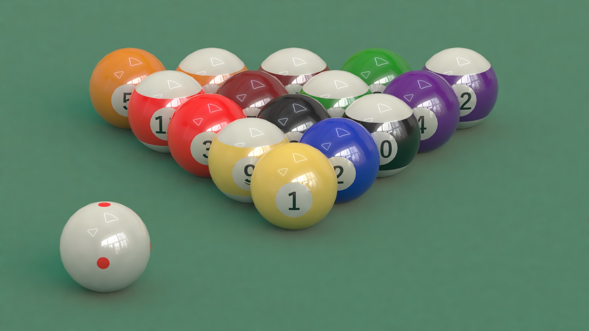 Billiard - Pool Table With Pool Cue Wall Rack And Billiard Balls Model ...