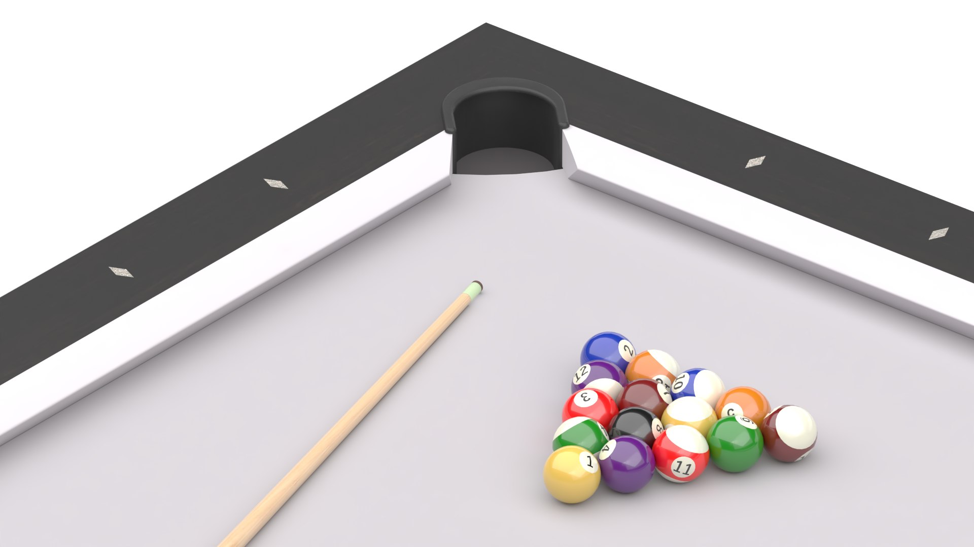 Billiard - Pool Table With Pool Cue Wall Rack And Billiard Balls Model ...