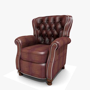 3d model 3 seater dark leather