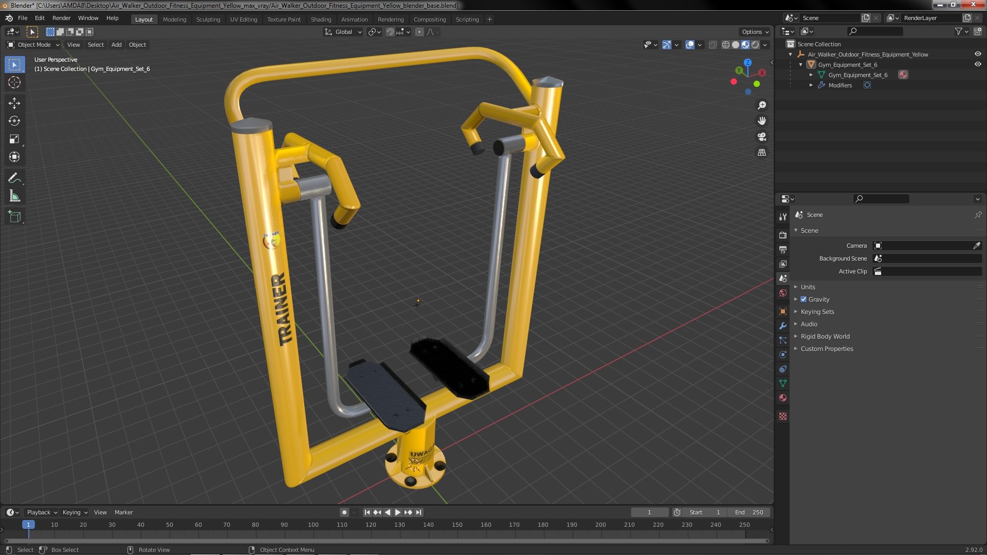 3D Air Walker Outdoor Fitness Equipment Yellow Model - TurboSquid 2046571