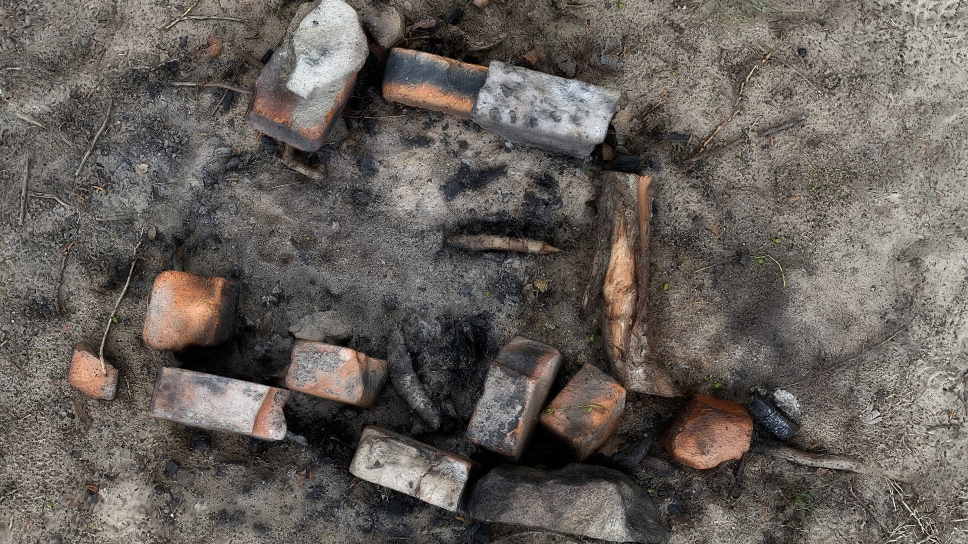 Abandoned Campfire Pit With Burnt Wood And Bricks Scan 3D Model - TurboSquid 2406993