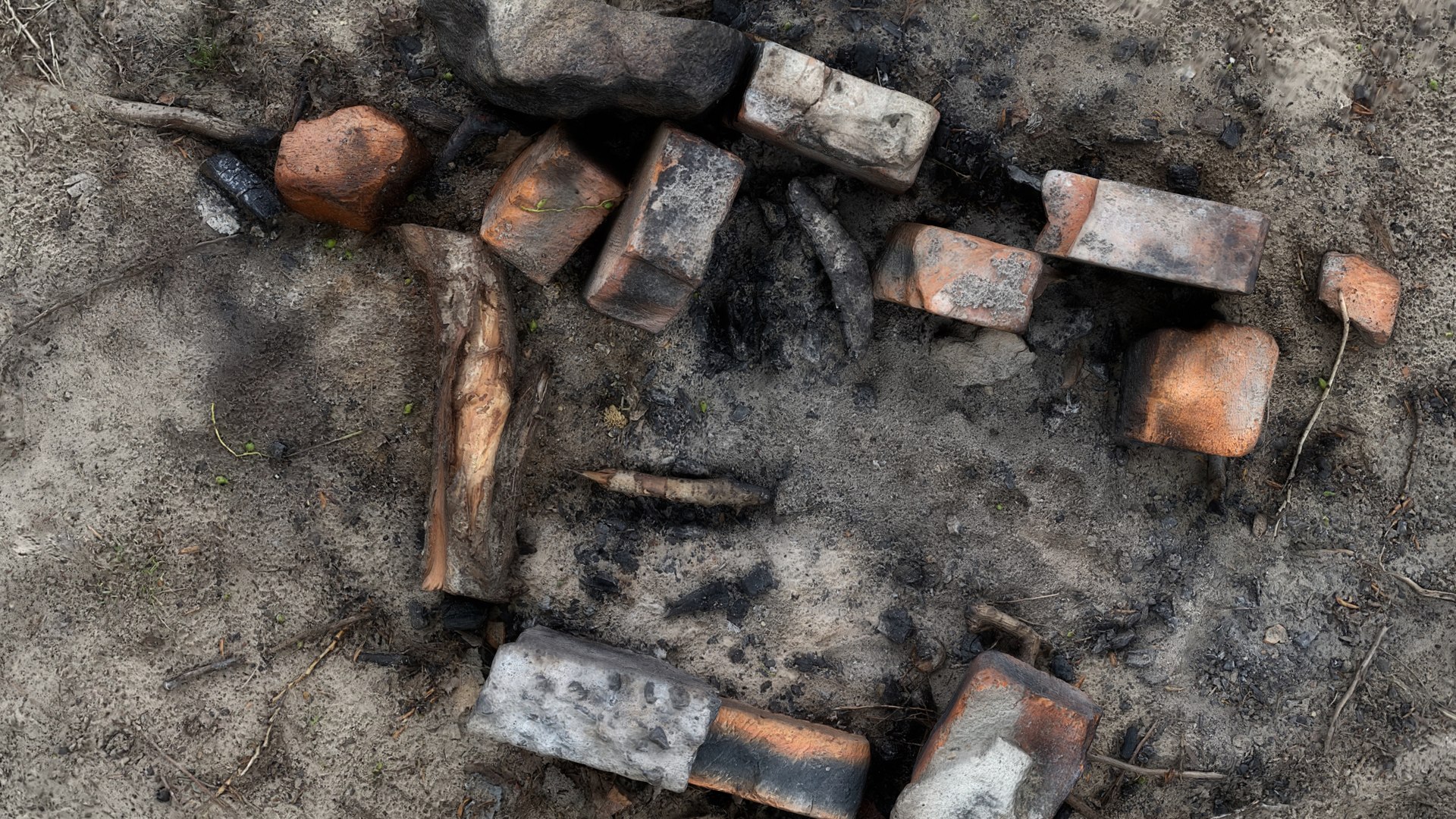 Abandoned Campfire Pit With Burnt Wood And Bricks Scan 3D Model - TurboSquid 2406993