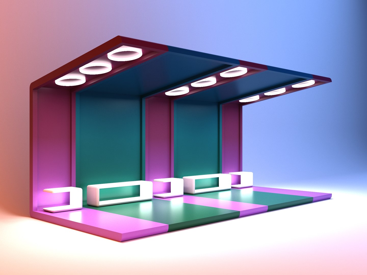 3D Futuristic Mix Color Bus Stop With Light Model - TurboSquid 1905197