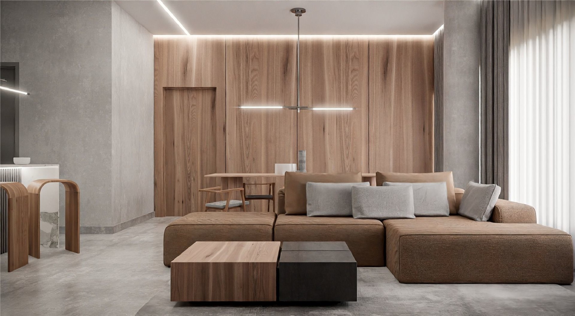 3D model Interior B modern living room with wooden walls - TurboSquid ...