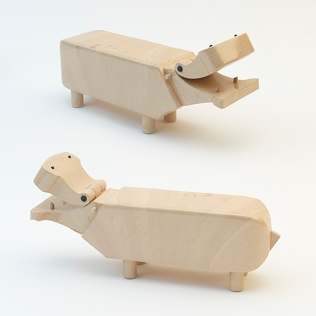 hippo wood 3d model