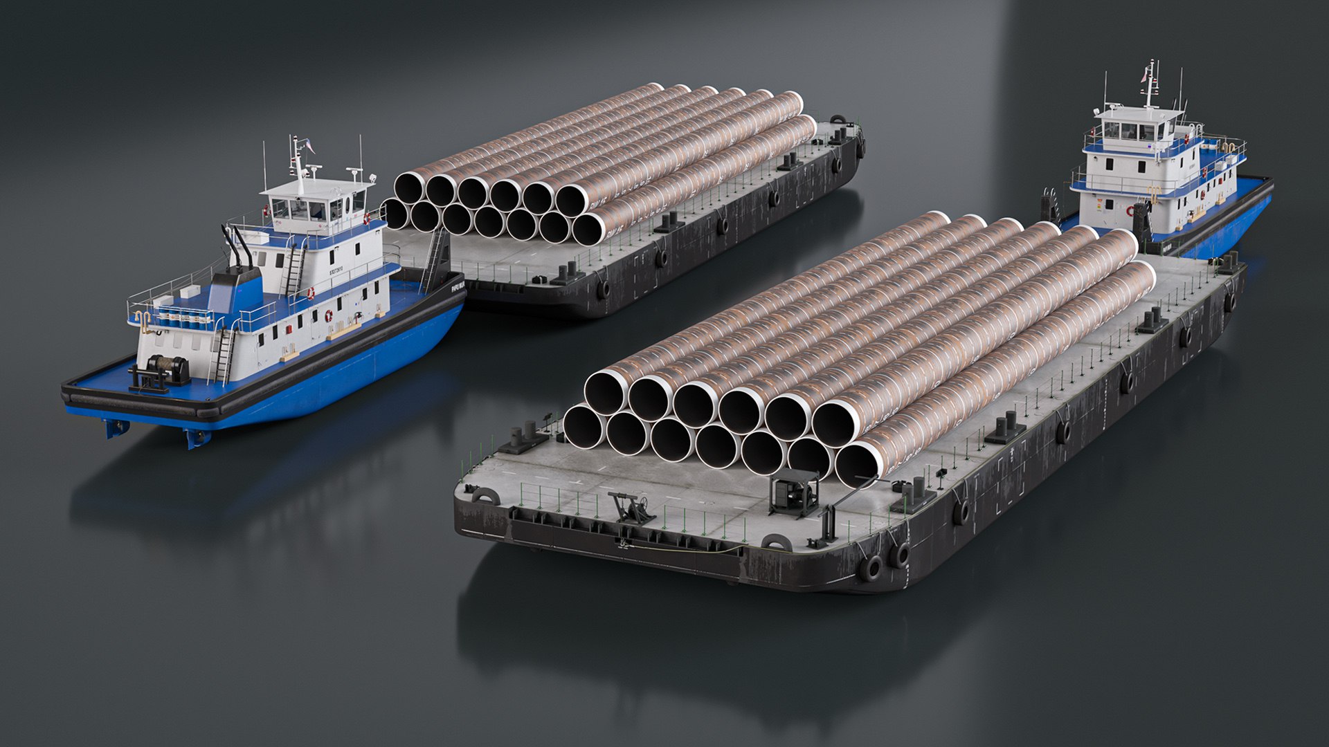 Push Boat Ship With Pontoon Barge And Subsea Pile 3D - TurboSquid 2342645