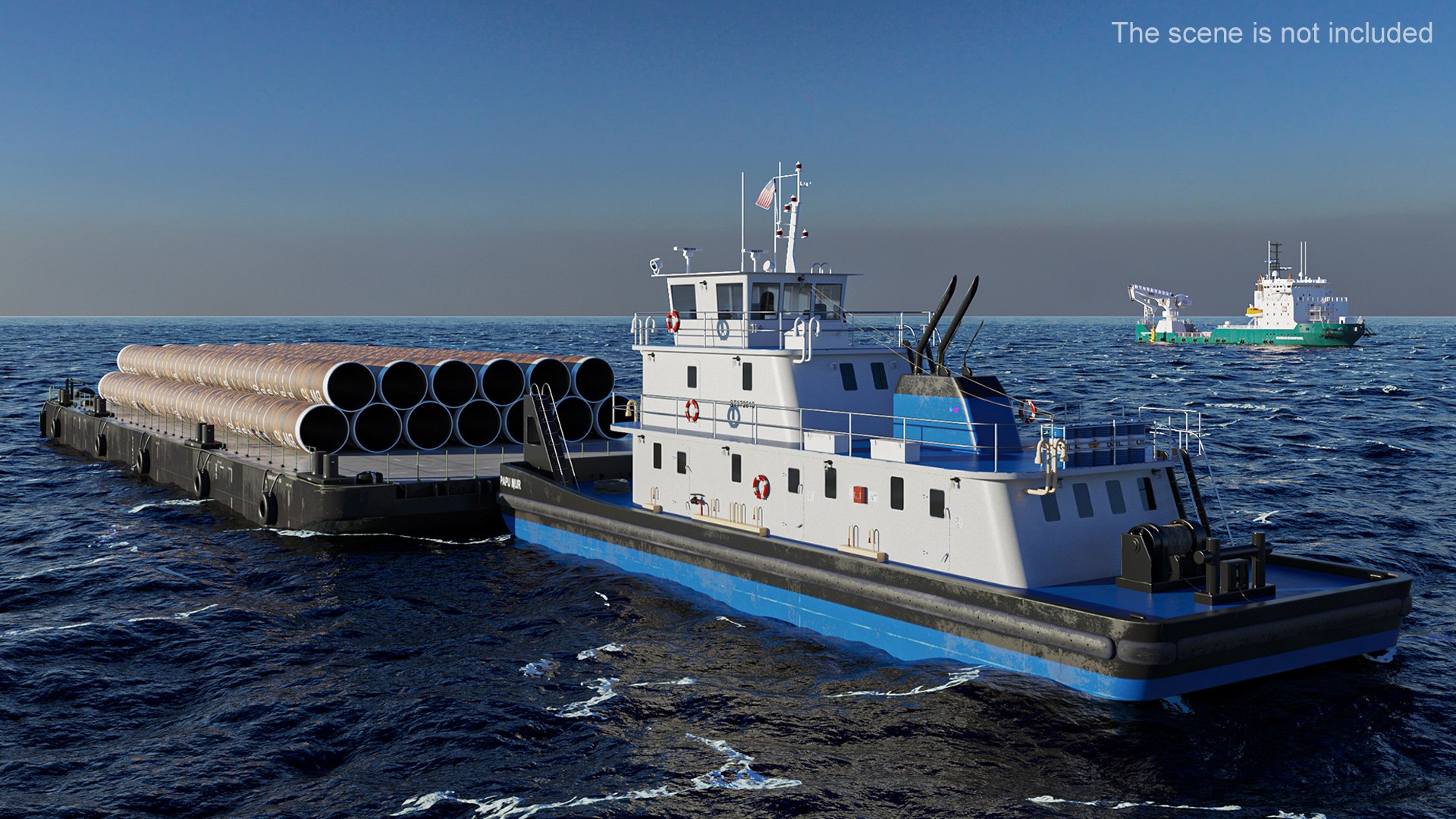 Push Boat Ship With Pontoon Barge And Subsea Pile 3D - TurboSquid 2342645