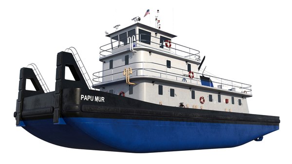 3D модель Судно-толкач с понтонной баржей и подводной сваей ...