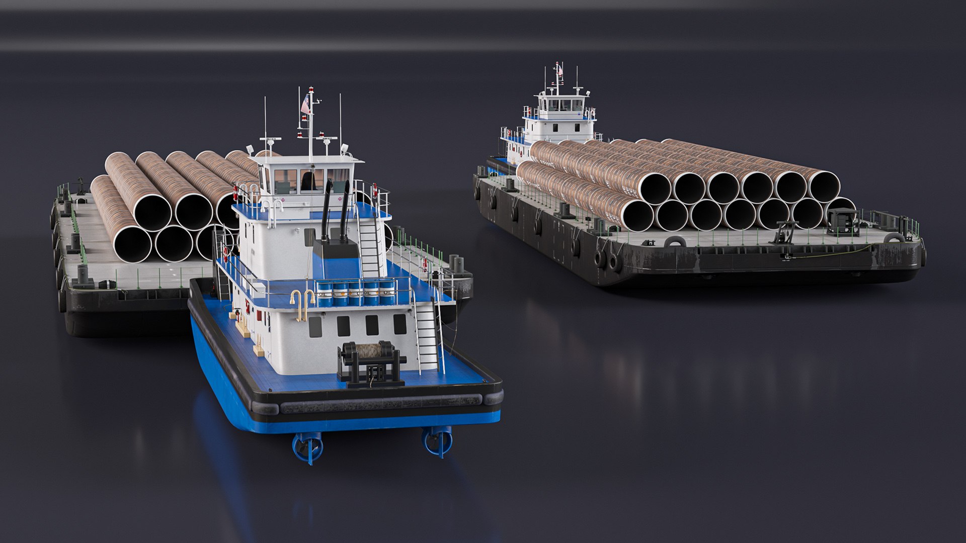 Push Boat Ship With Pontoon Barge And Subsea Pile 3D - TurboSquid 2342645