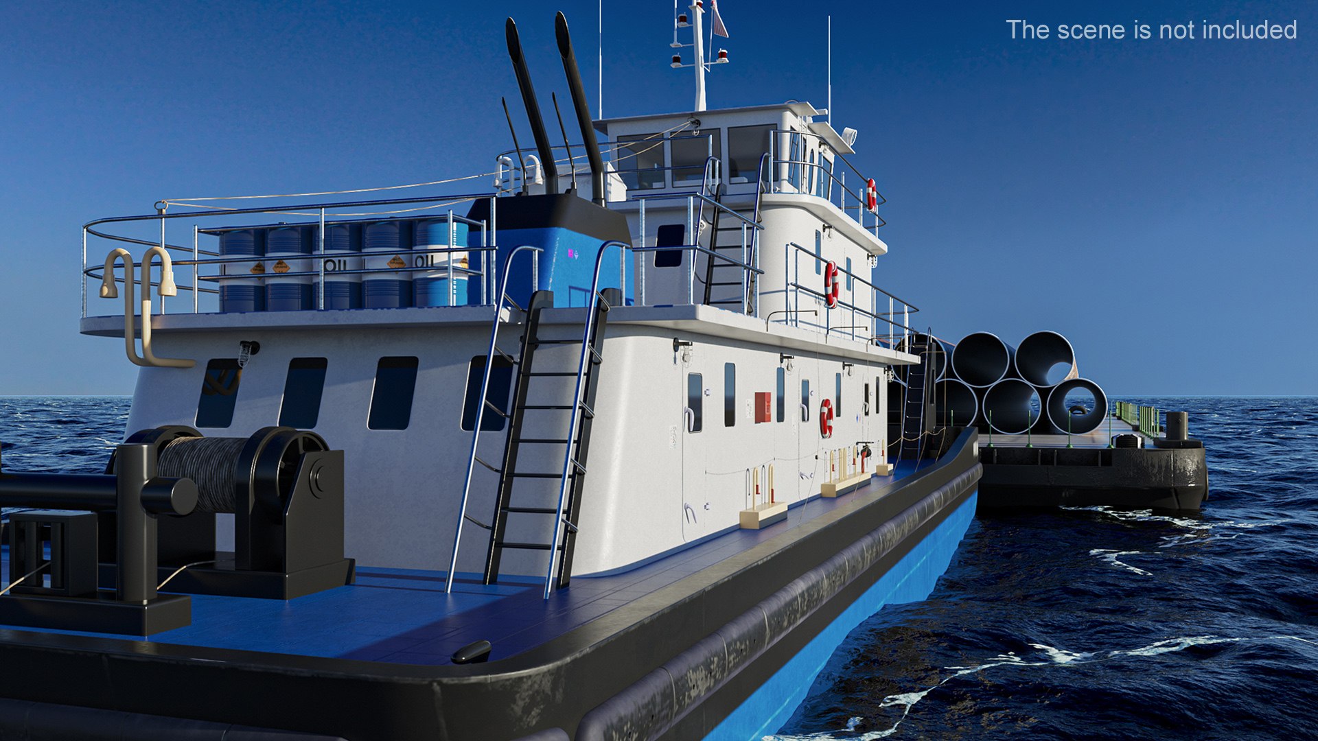 Push Boat Ship With Pontoon Barge And Subsea Pile 3D - TurboSquid 2342645