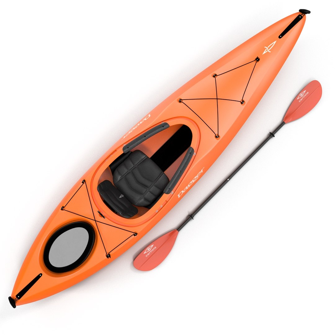 3d kayak orange paddle model