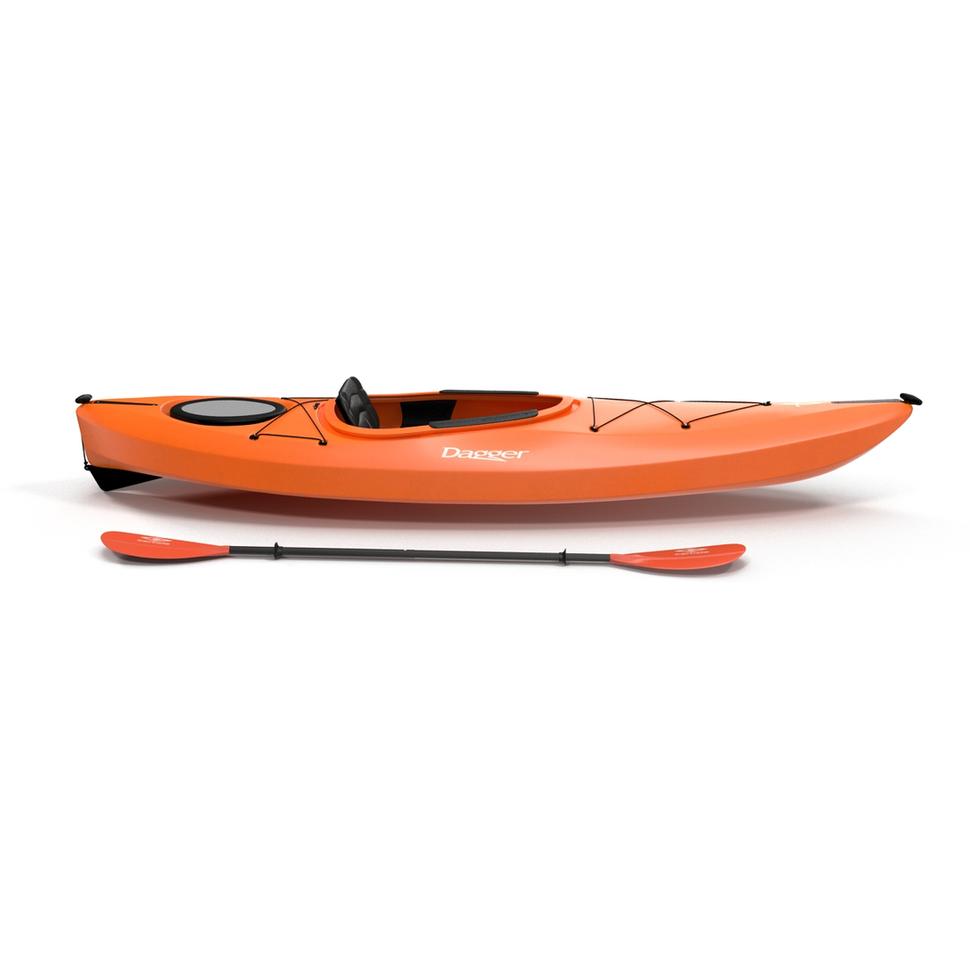 3d Kayak Orange Paddle Model